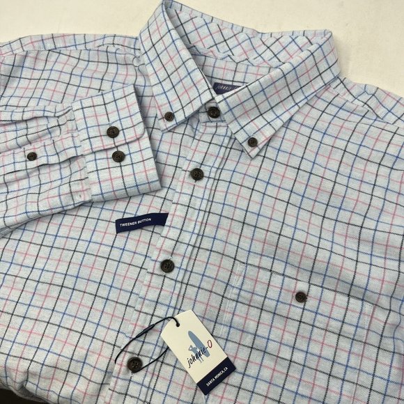 johnnie-O | Shirts | Johnnie O Butch Mens Xl Gulf Blue Pink Plaid Long ...